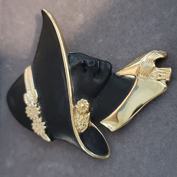 Jewelry | Vtg 198s Woman Model Brooch Pin Lady Wearing Hat Black Enamel ...